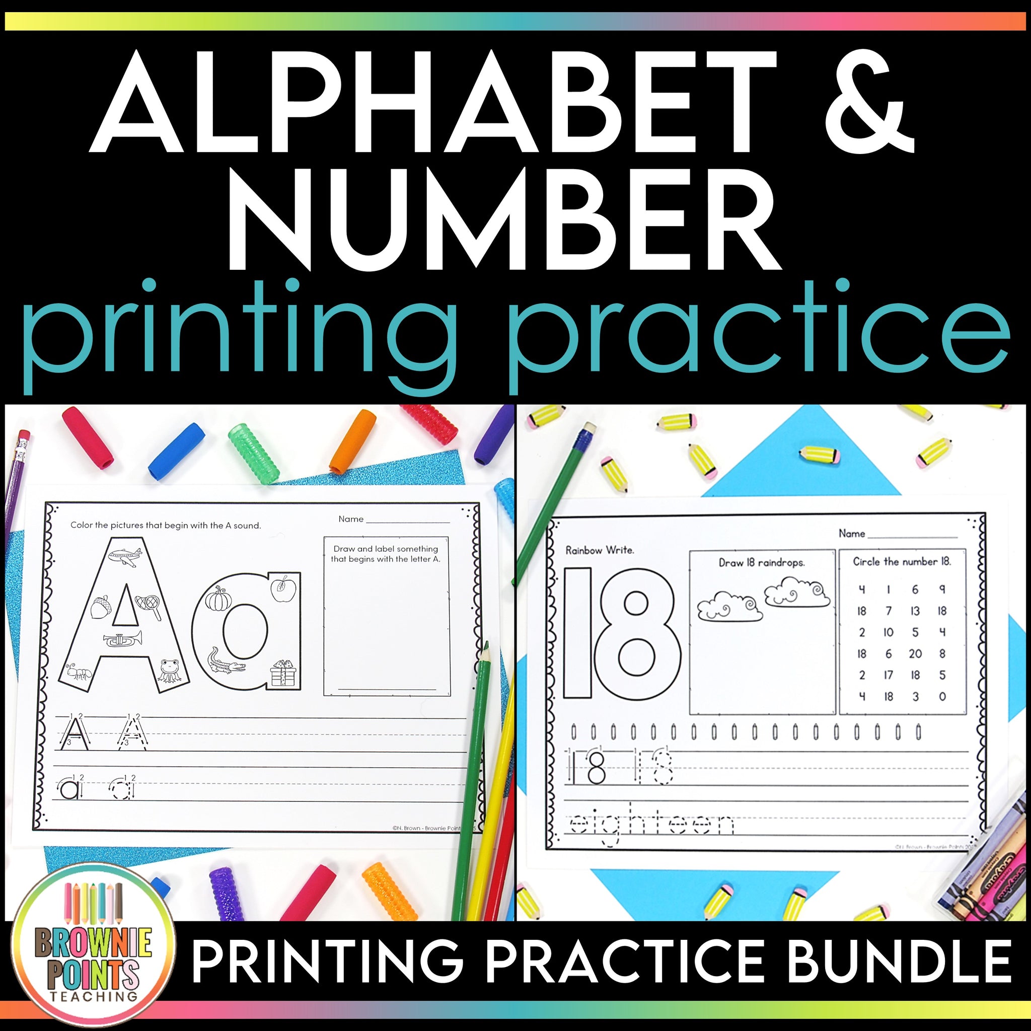 Alphabet and Number Printing Practice Bundle – Brownie Points Teaching Shop