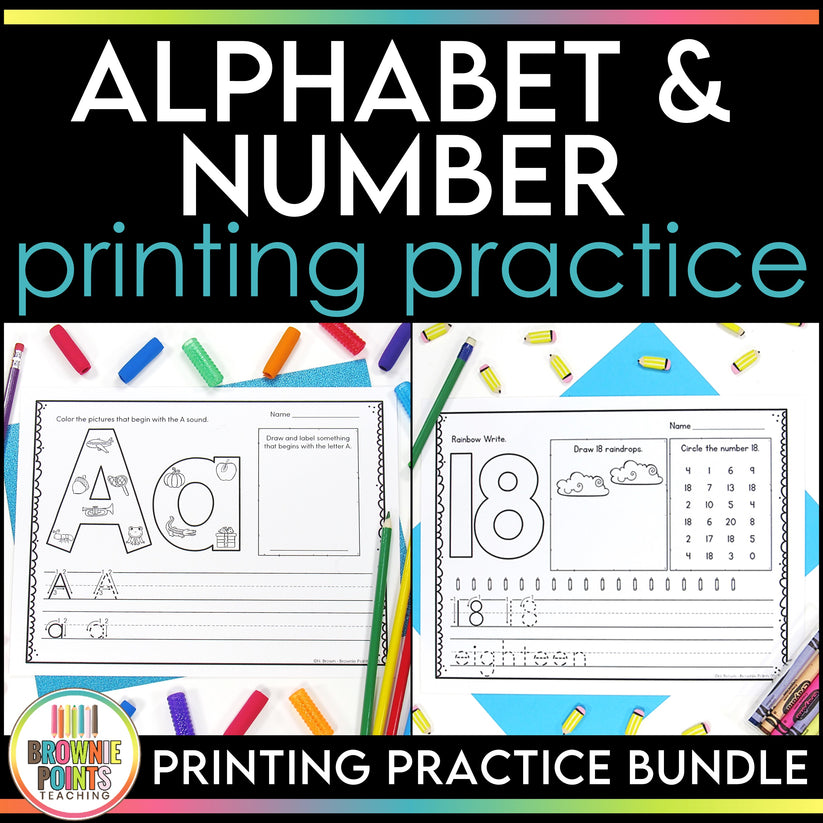 Alphabet and Number Printing Practice Bundle – Brownie Points Teaching Shop