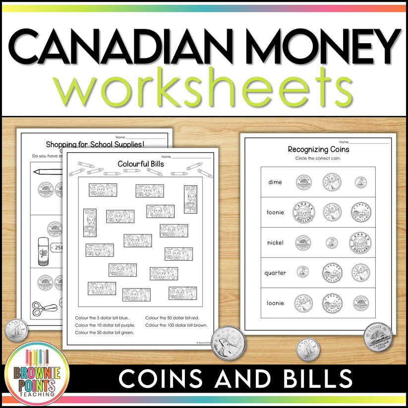 Canadian Money Activities - Coins and Bills – Brownie Points Teaching Shop