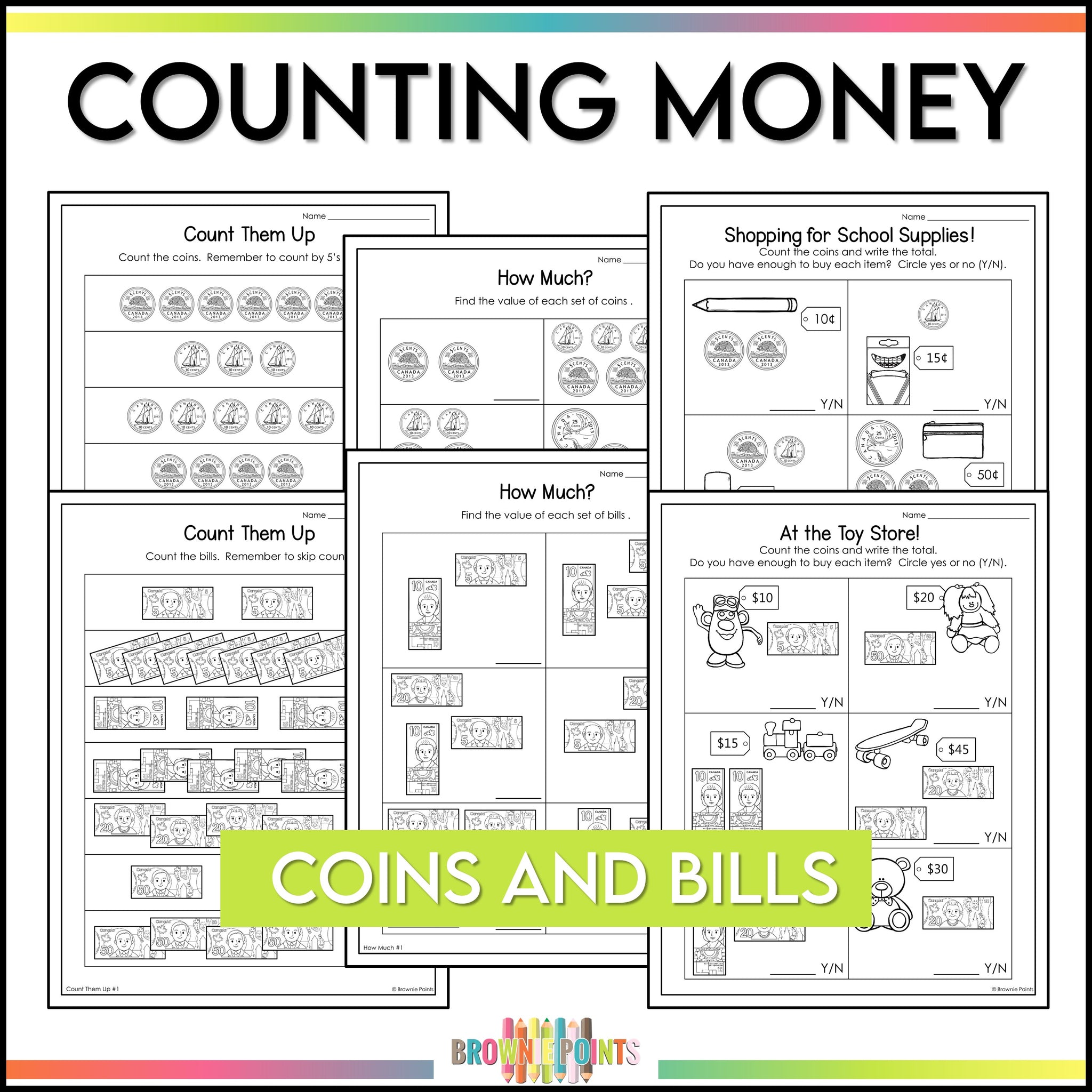 Canadian Money Activities - Coins and Bills – Brownie Points Teaching Shop