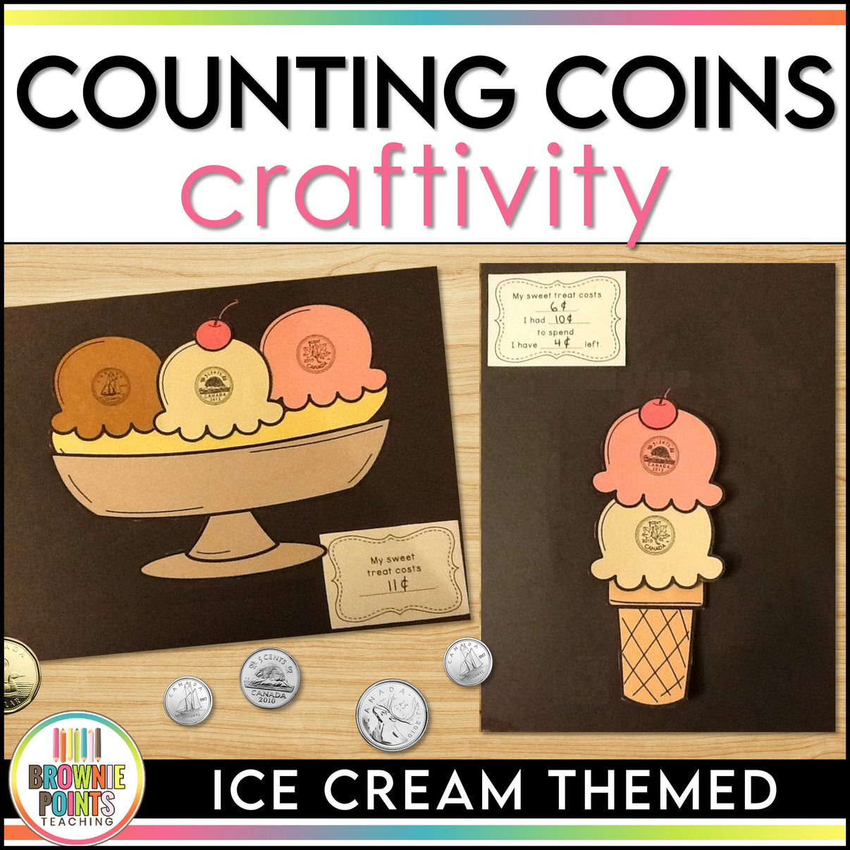 Counting Coins Money Craft - Ice Cream Themed – Brownie Points Teaching ...