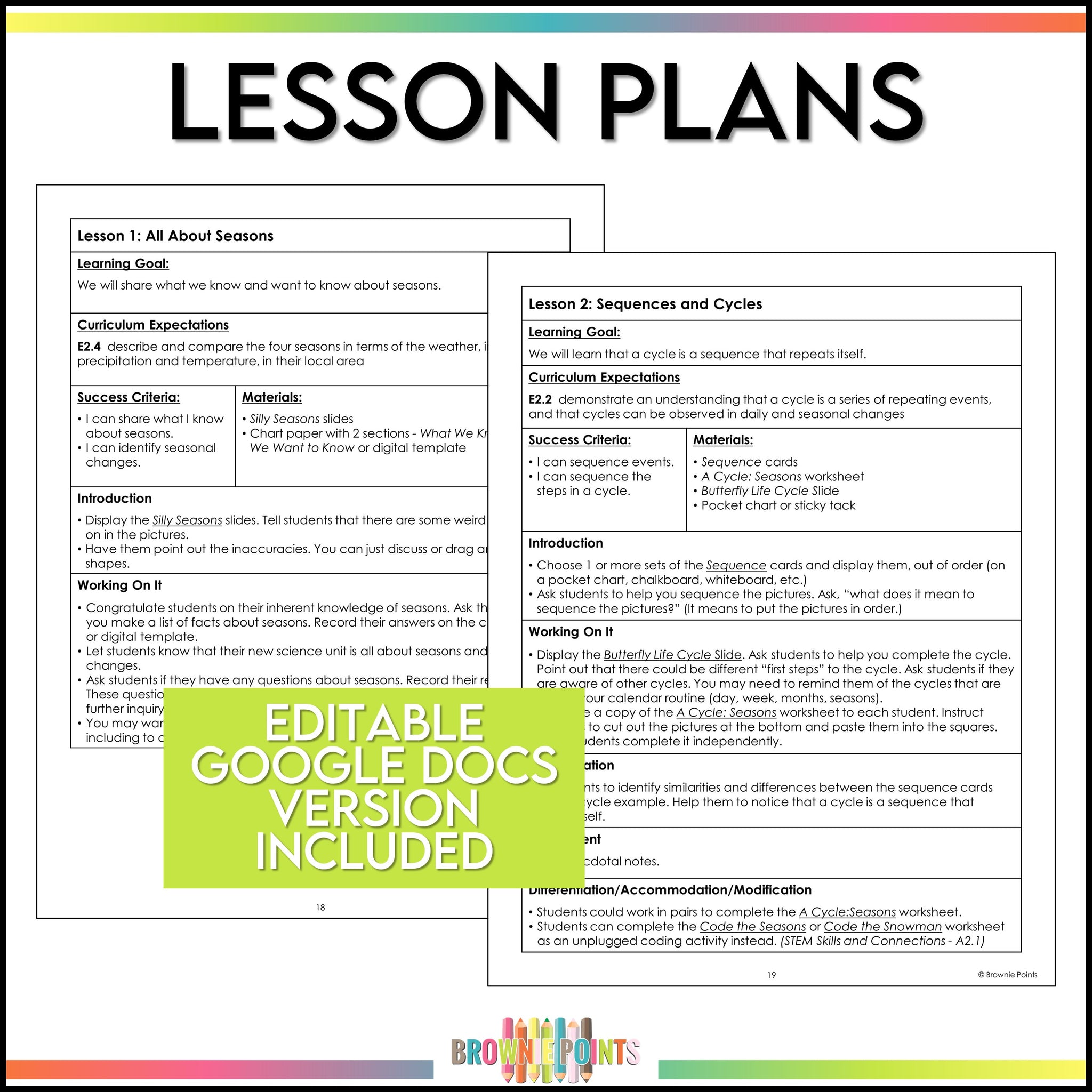 Daily and Seasonal Changes – Brownie Points Teaching Shop