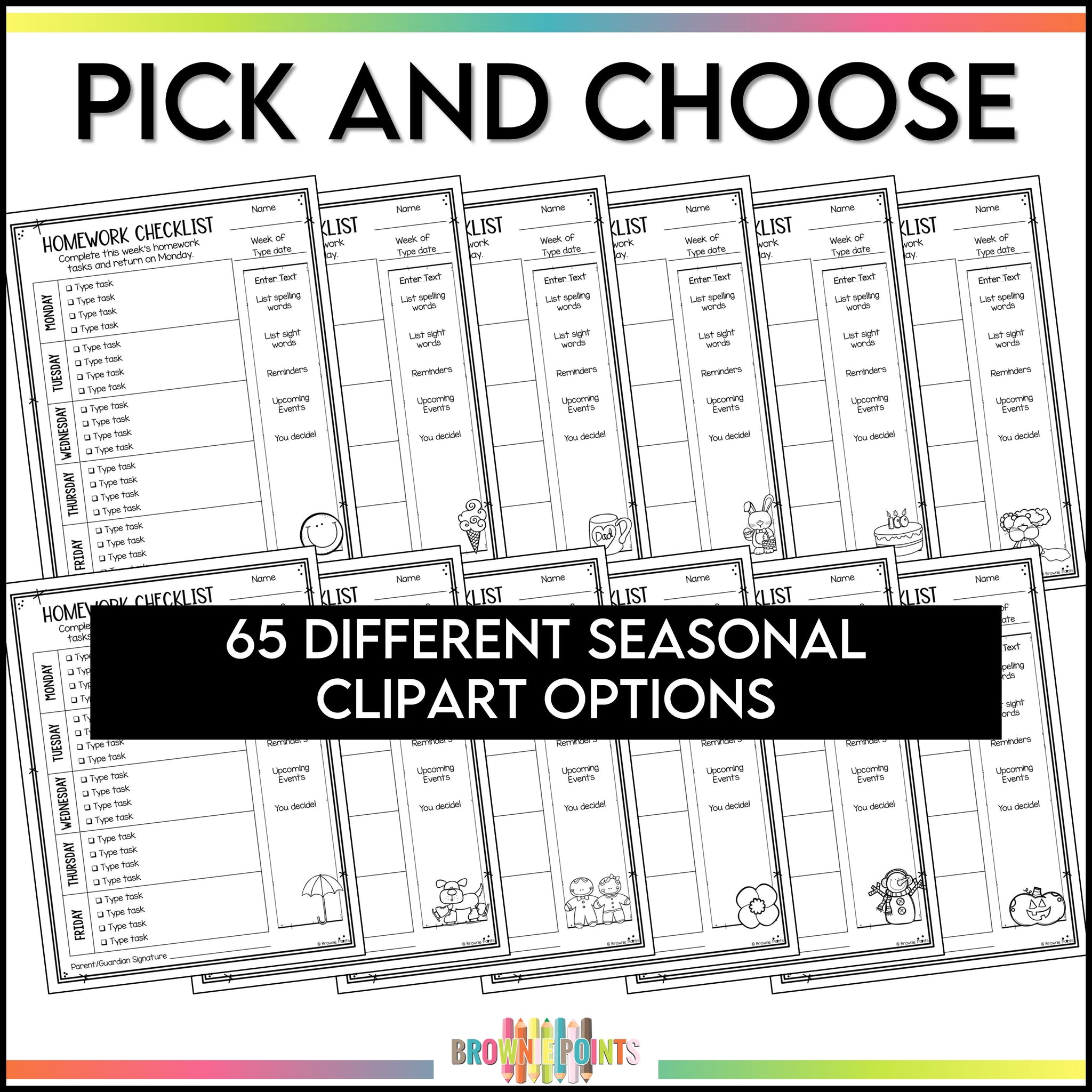 Editable Weekly Homework Checklists – Brownie Points Teaching Shop