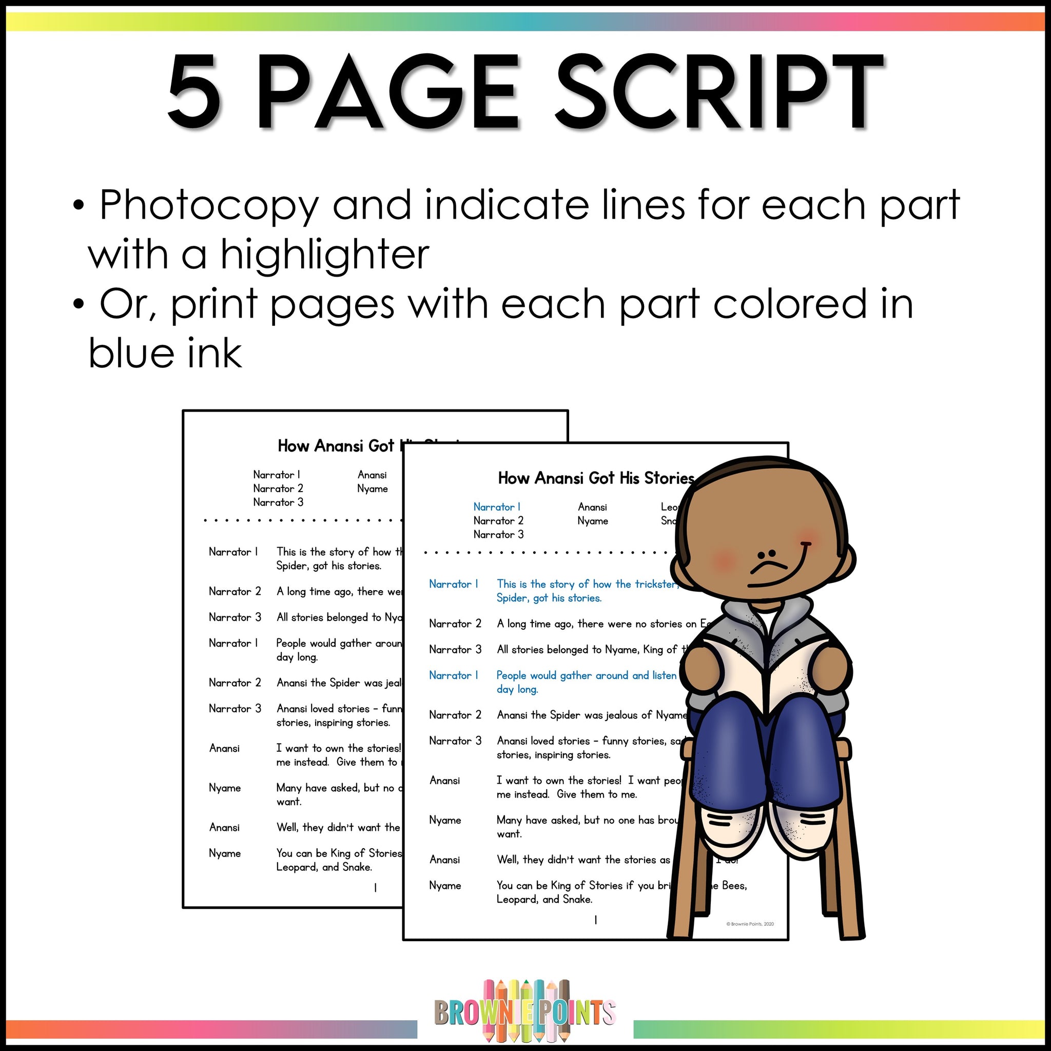 How Anansi Got His Stories Reader's Theater Script – Brownie Points ...