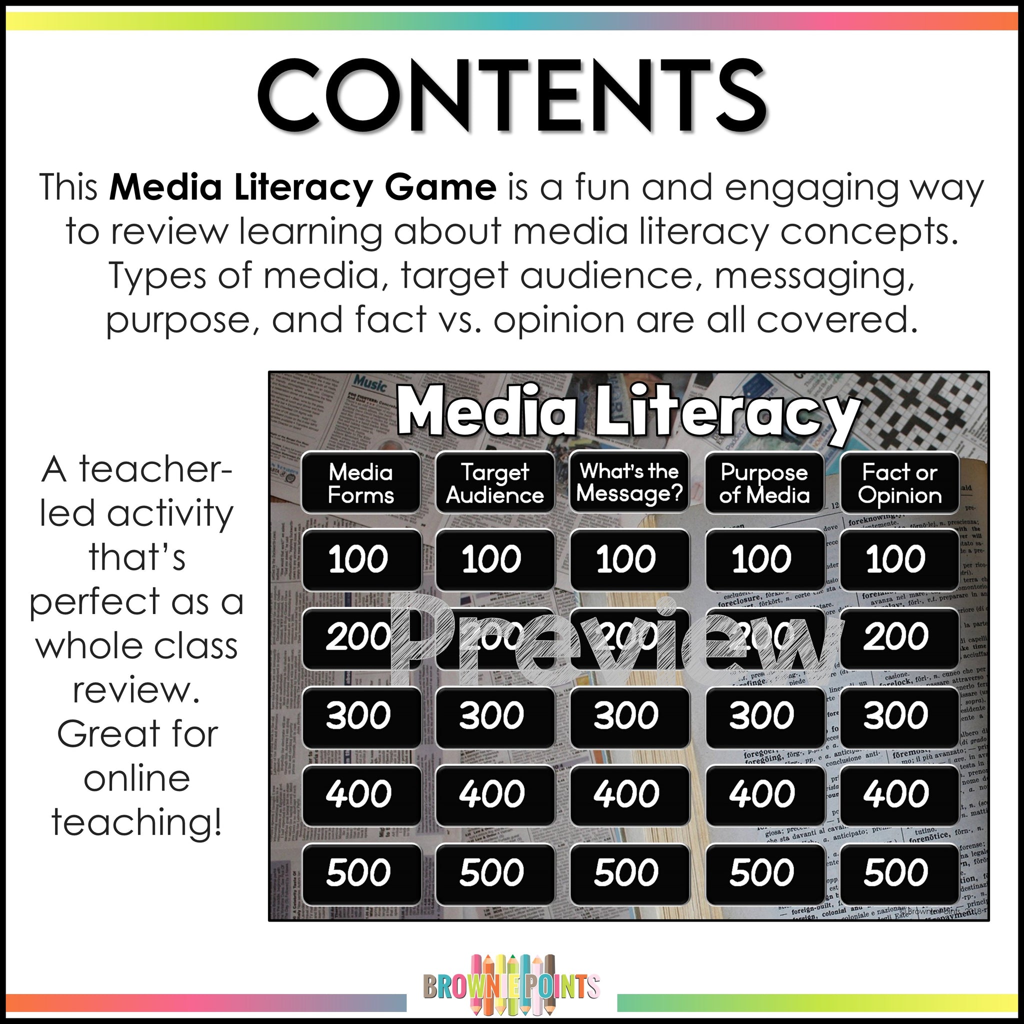 Media Literacy PowerPoint Game – Brownie Points Teaching Shop