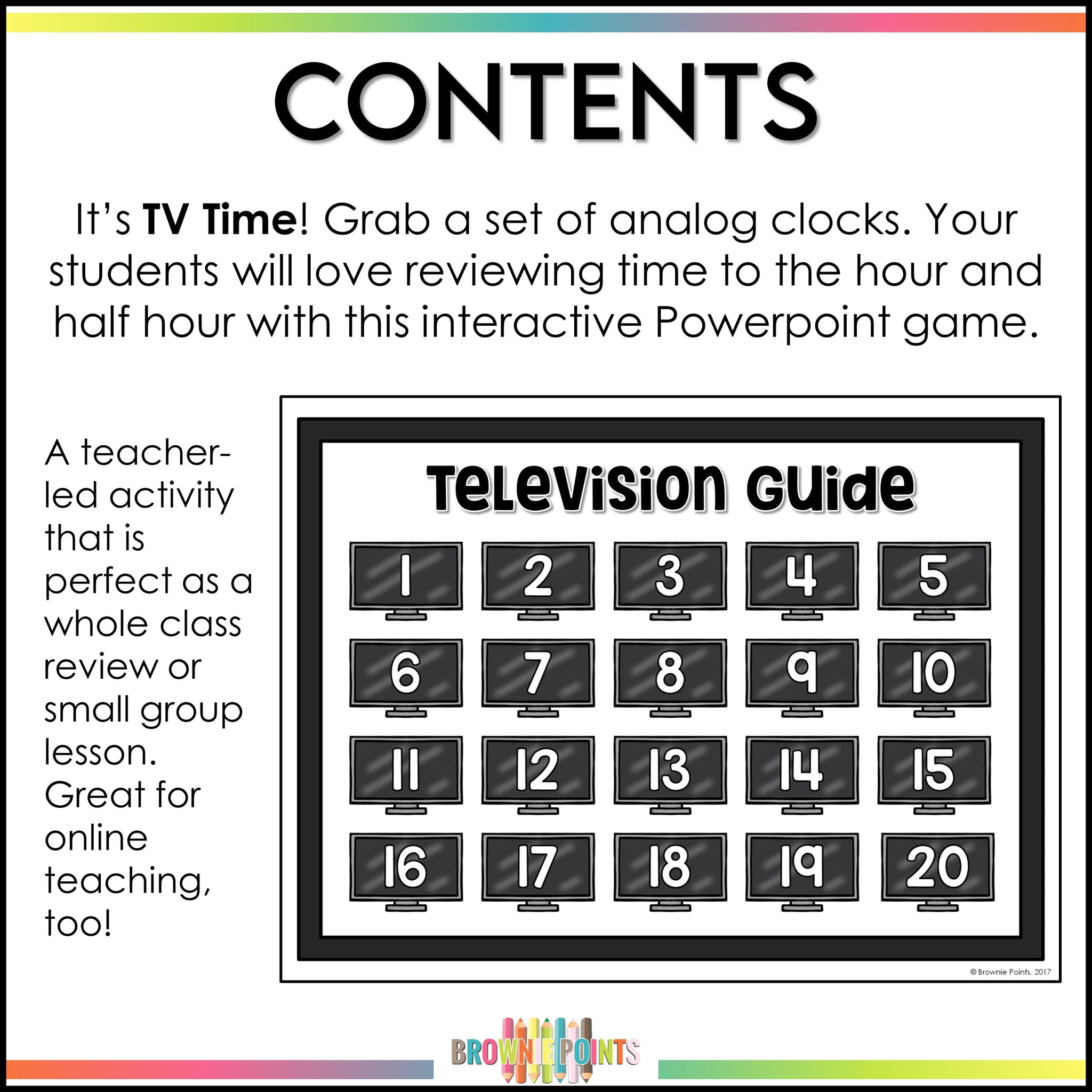 Telling Time to the Hour and Half Hour PowerPoint Game – Brownie Points ...