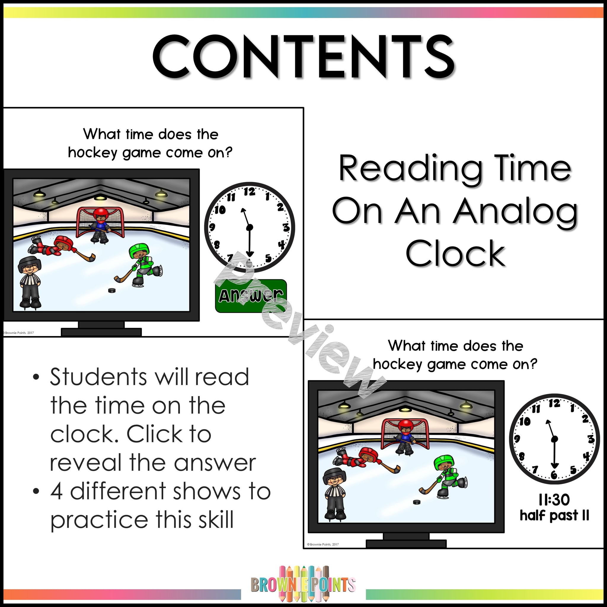 Telling Time to the Hour and Half Hour PowerPoint Game – Brownie Points ...